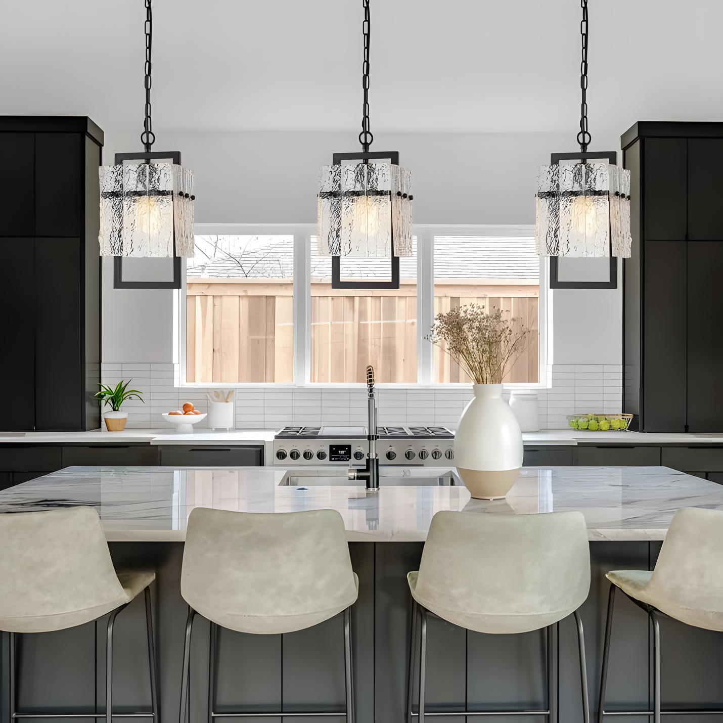 Textured Glass Rectangle Hanging Light | Modern Rectangle Pendant Light Fixture | Ping Lighting